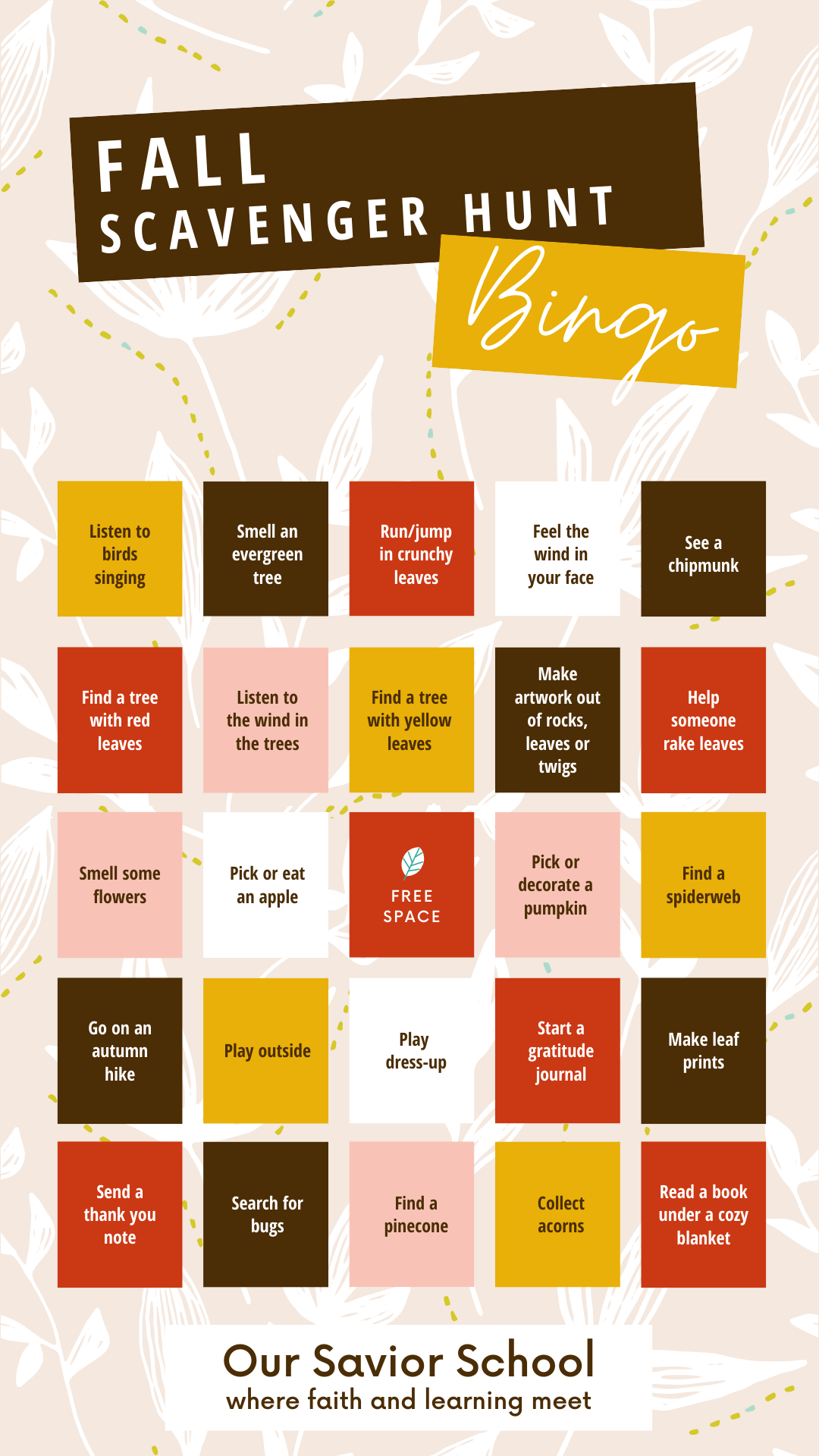 Fall Scavenger Hunt Bingo - Our Savior School in Excelsior, MN